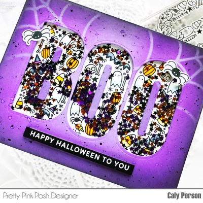 Pretty Pink Posh – Boo Shaker Card – Caly Person